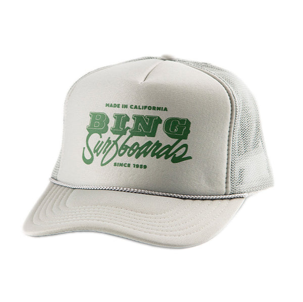 VAN SCRIPT Trucker Hat Grey - Bing Surfboards